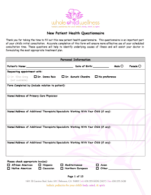Fillable Online New Patient Health Questionnaire Fax Email Print ...