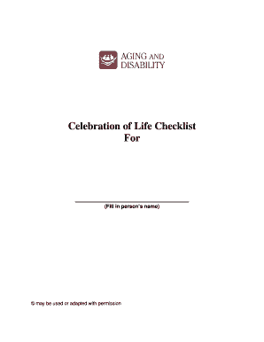 Fillable Online Celebration of Life Checklist Fax Email Print - pdfFiller