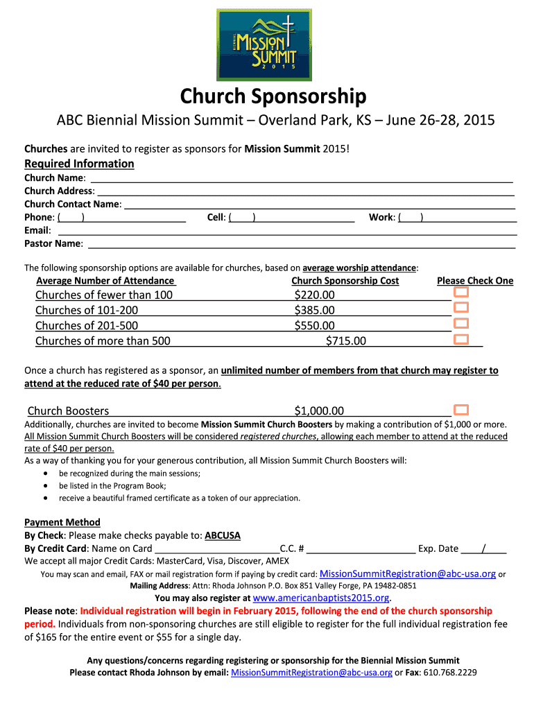 Fillable Online Church Sponsorship Fax Email Print - pdfFiller