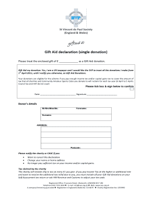 Fillable Online svp org Gift Aid Declaration form - St Vincent de Paul ...