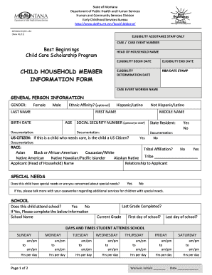 Fillable Online childcareresources Child household member information ...