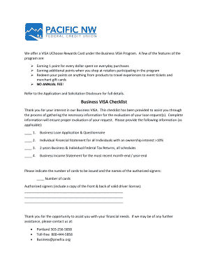 Fillable Online pnwfcu Business VISA Checklist - Pacific NW Federal ...