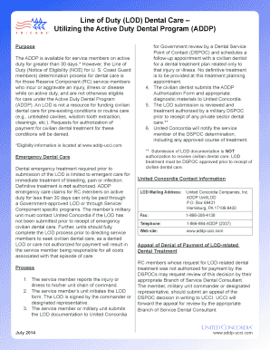 Fillable Online Line of Duty (LOD) Dental Care Fax Email Print - pdfFiller