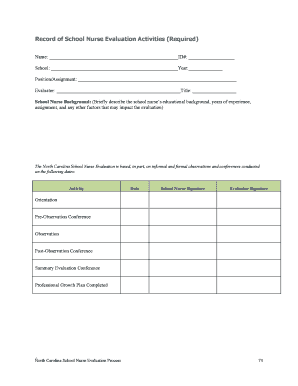 Fillable Online Record of School Nurse Evaluation Activities Required ...
