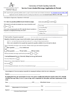 Fillable Online administration unca Alcohol Beverage Permit Application ...