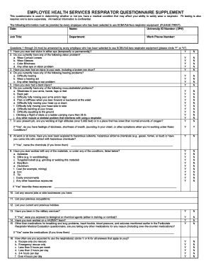 Fillable Online ehs pitt FORM Respirator Questionnaire Supplement draft ...