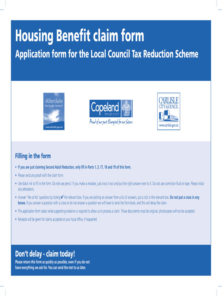Fillable Online Housing Benefit claim form - Copeland Borough Council ...