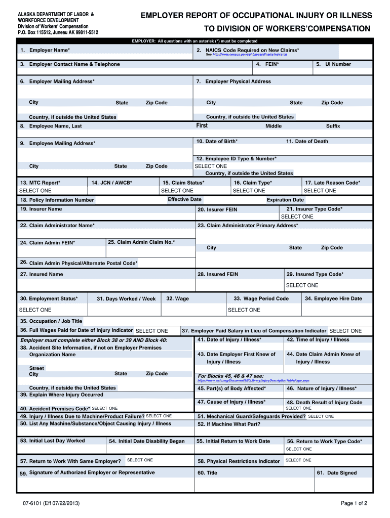 Fillable Online Employer report of occupational injury or illness to ...