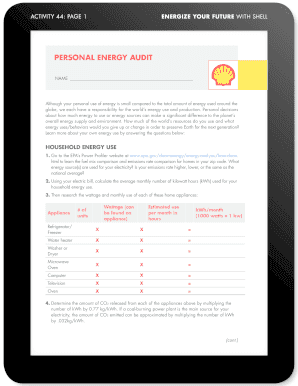 Fillable Online PERSONAL ENERGY AUDIT - Shell Fax Email Print - pdfFiller