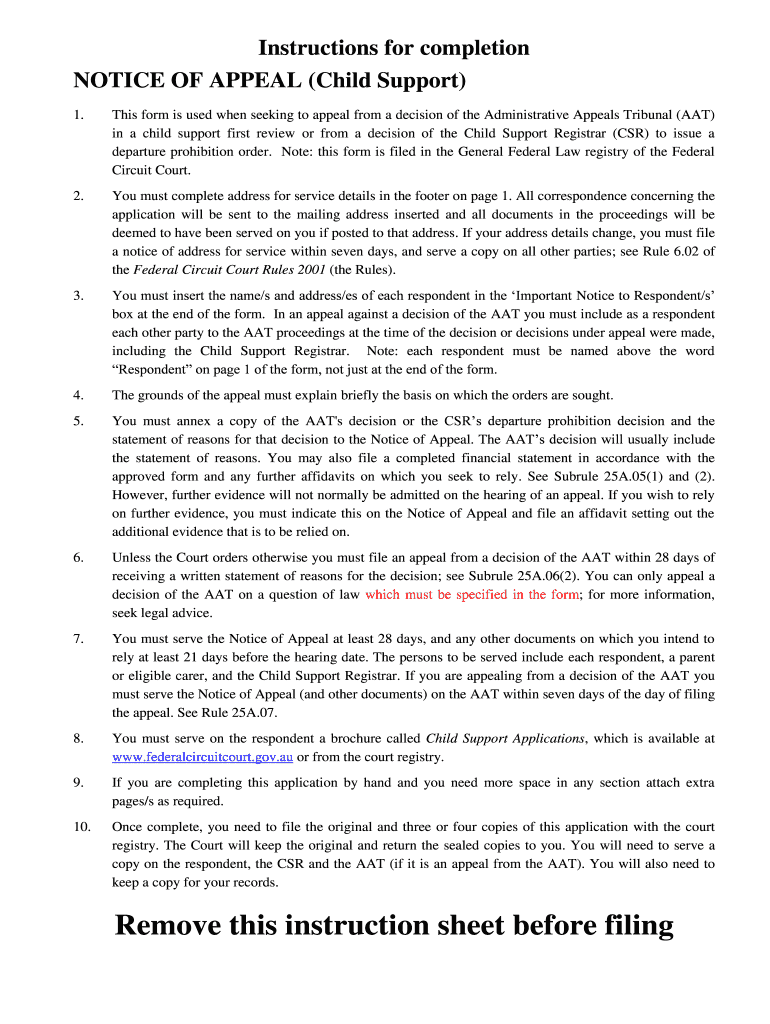 Fillable Online Notice of appeal - child support child supportappeal ...