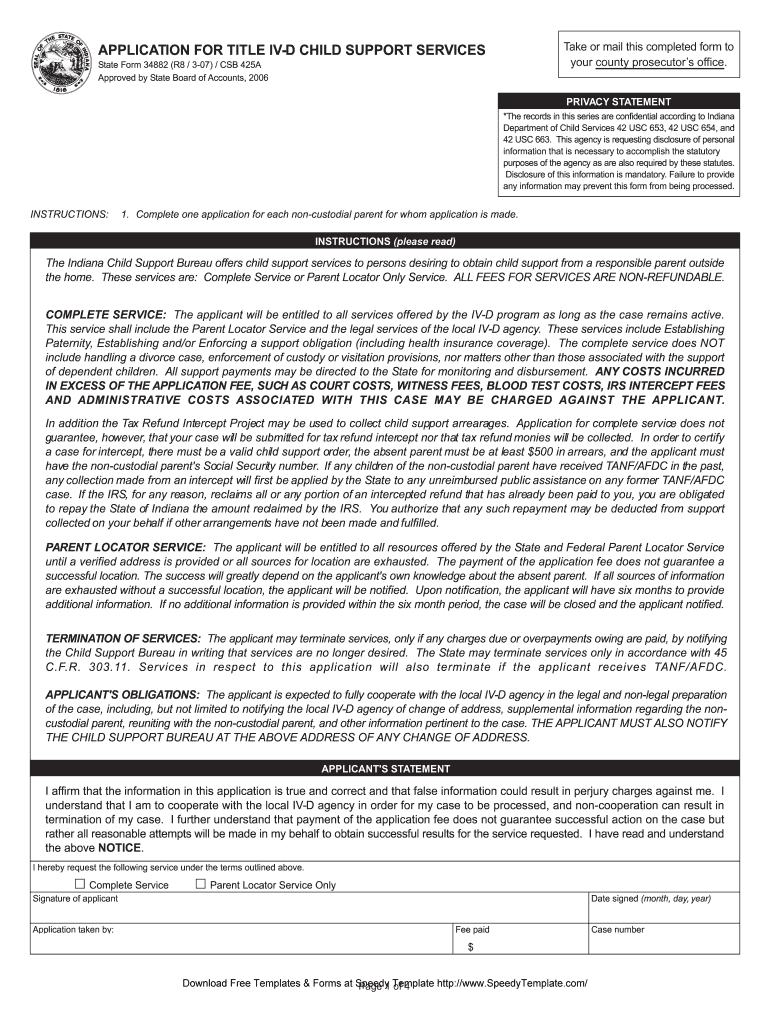 Fillable Online BAPPLICATIONb FOR TITLE IV-D CHILD bb - SpeedyTemplate ...