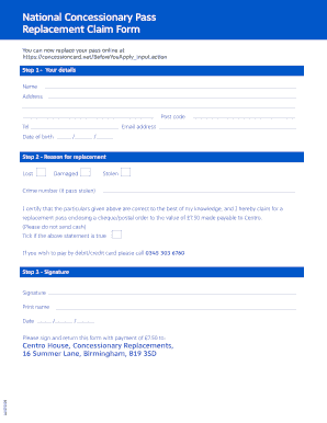 Fillable Online static centro org Replacement Pass Form - Network West ...