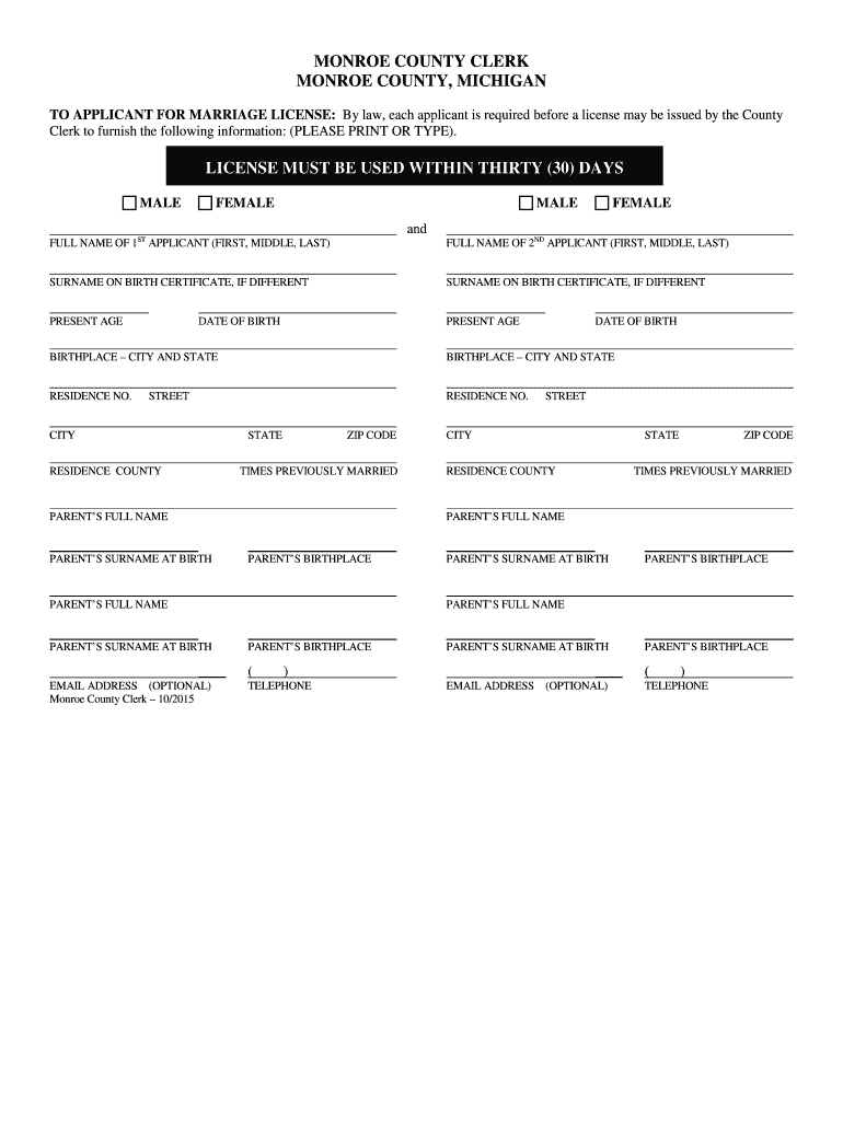 Fillable Online Application for Marriage License pdf - Monroe County ...