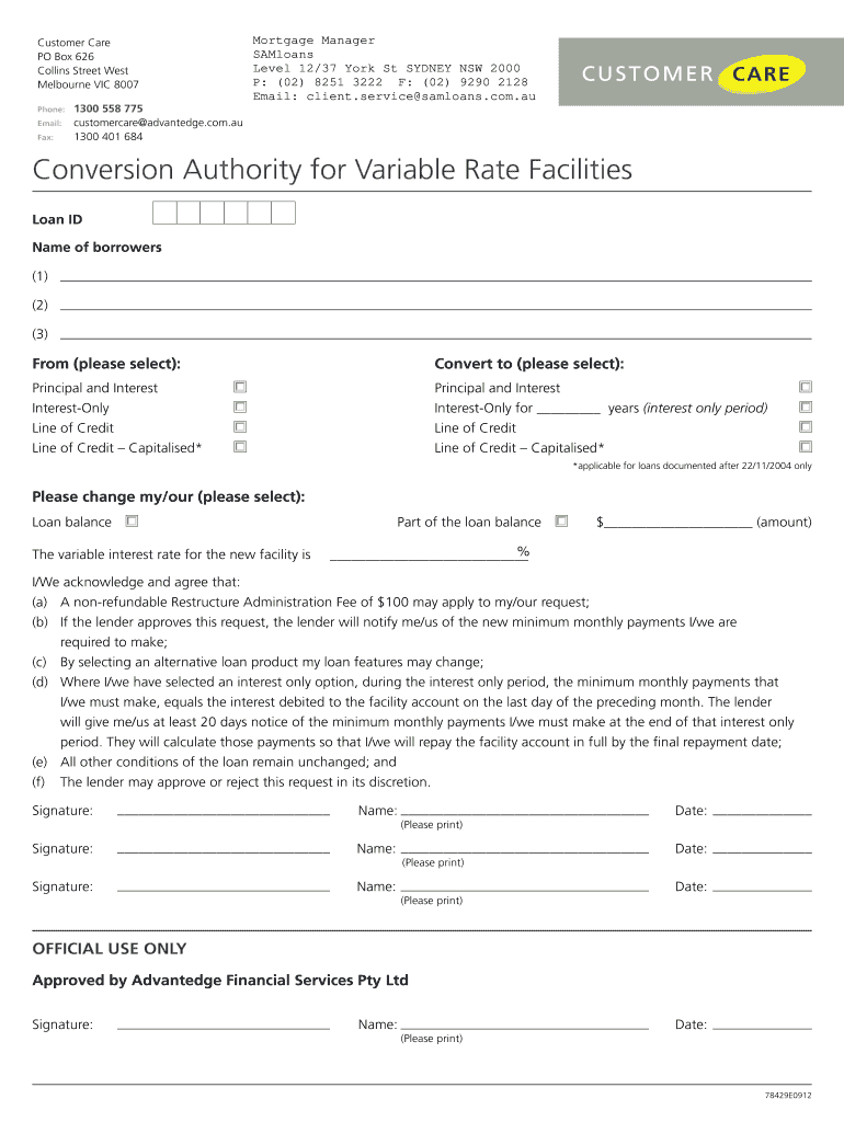 Fillable Online Loan Facility Conversion Authority Application - Sam ...