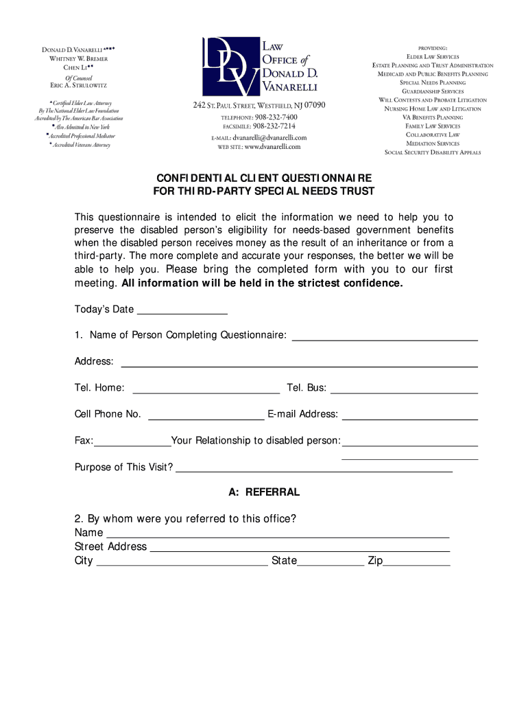 Fillable Online FOR THIRDPARTY SPECIAL NEEDS TRUST Fax Email Print ...