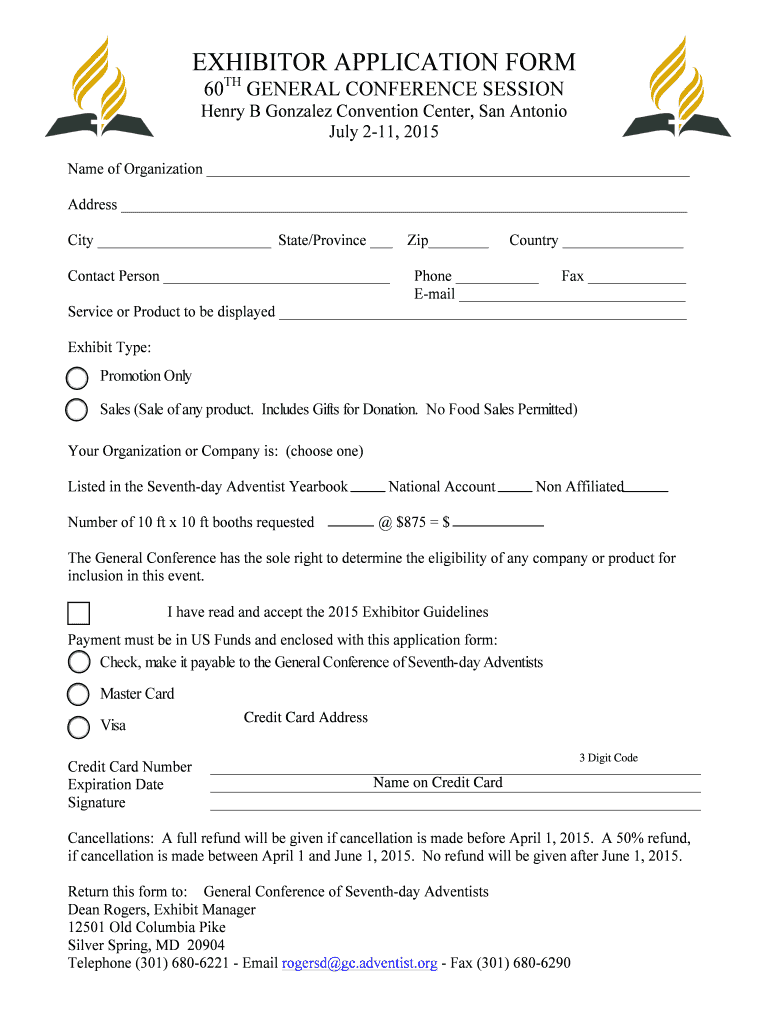 Fillable Online 2015 gcsession 2015 exhibitor application form ...