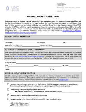 Fillable Online isss unc OPT EMPLOYMENT REPORTING FORM Fax Email Print ...