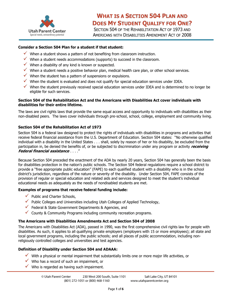 Fillable Online WHAT IS A SECTION 504 PLAN AND Fax Email Print - pdfFiller