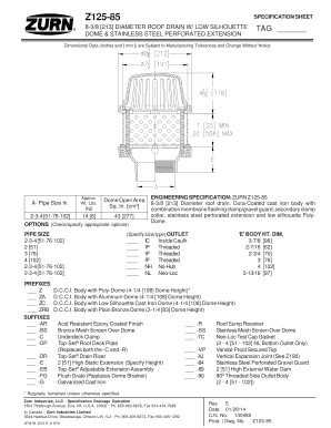 Fillable Online zurn eriepa Z125-85 - Hy-Tech Roof Drains Fax Email ...