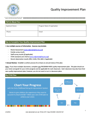 Fillable Online ndc ndgrowingfutures Quality Improvement Plan Chart ...