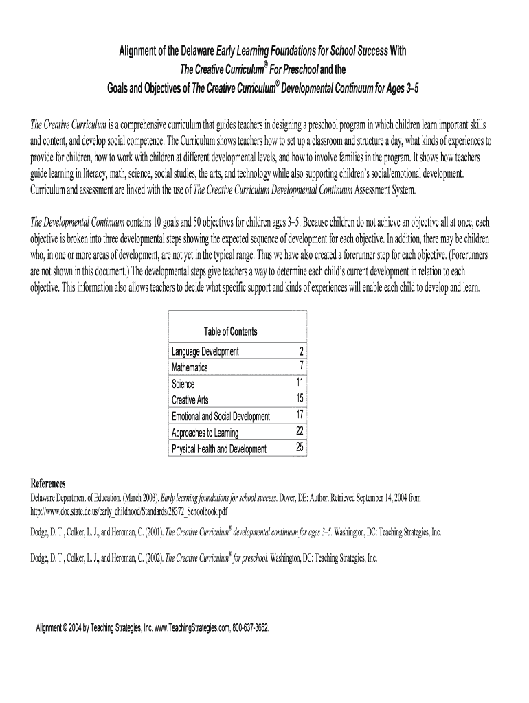 Fillable Online Alignment of the Delaware Early Learning Foundations ...