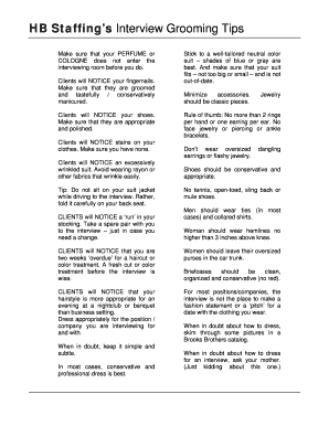 Fillable Online Interview Grooming Tips - HB Staffing Fax Email Print ...
