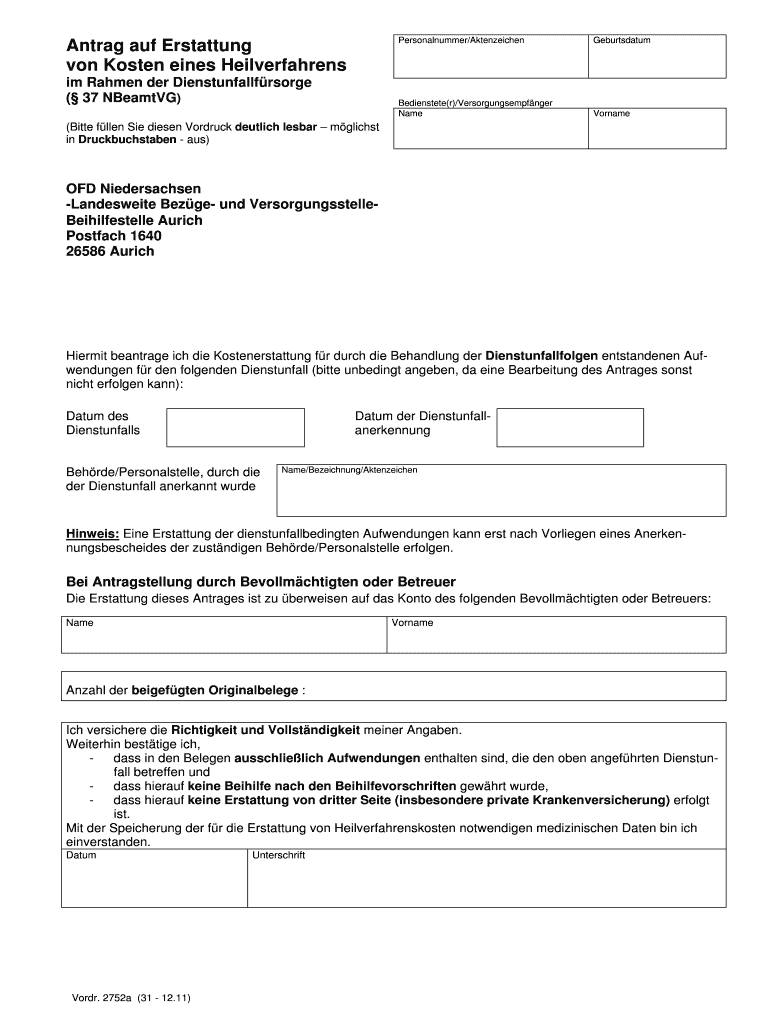Ausfüllbar Online Antrag auf Erstattung der Kosten eines Heilverfahrens Fax Email Drucken ...