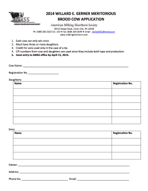 Fillable Online BROOD COW APPLICATION Fax Email Print - pdfFiller