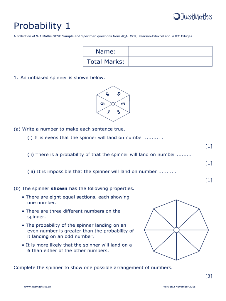 Fillable Online Probability 1 v2 - JustMaths Fax Email Print - pdfFiller