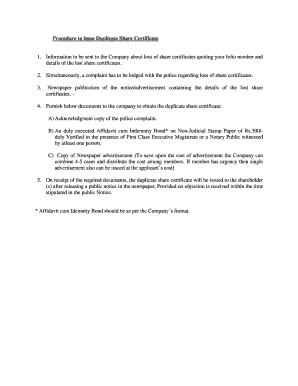 Fillable Online Procedure to issue Duplicate Share Certificate Fax Email Print - pdfFiller