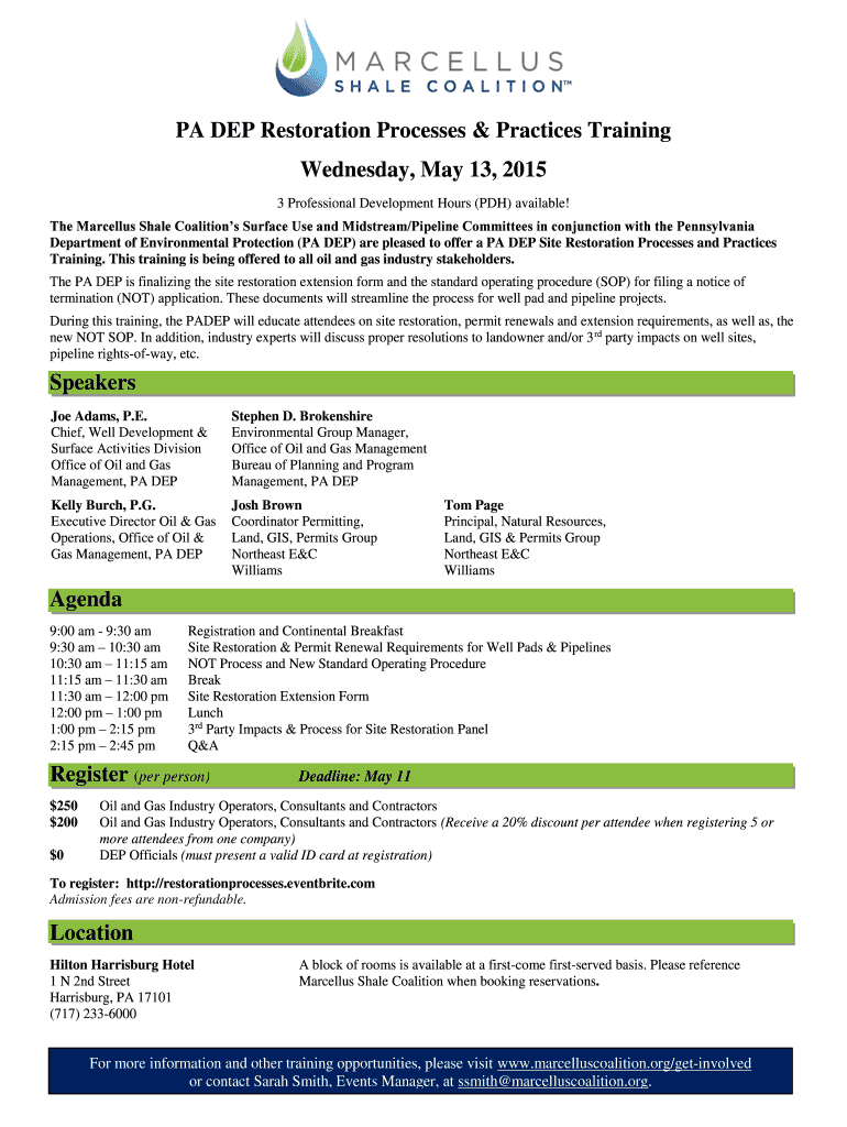 Fillable Online PA DEP Restoration Processes & Practices Training Fax ...