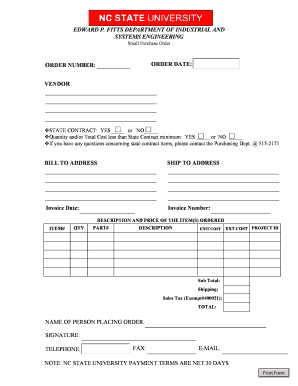 Fillable Online ise ncsu PDF Version of the Small Purchase Order Form ...