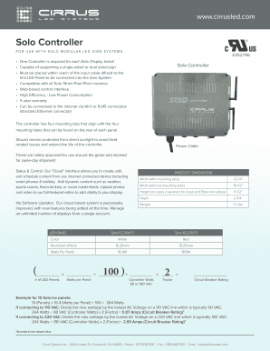 Fillable Online Solo Controller Spec Sheet English - Cirrus LED Systems ...