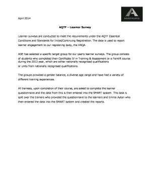Fillable Online AQTF Learner Survey Fax Email Print - pdfFiller