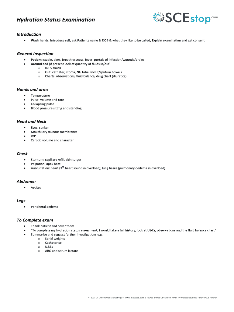 Fillable Online Hydration Status Examination Fax Email Print - pdfFiller