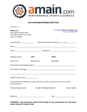 Fillable Online Lost or Damaged Package Claim Form Fax Email Print ...