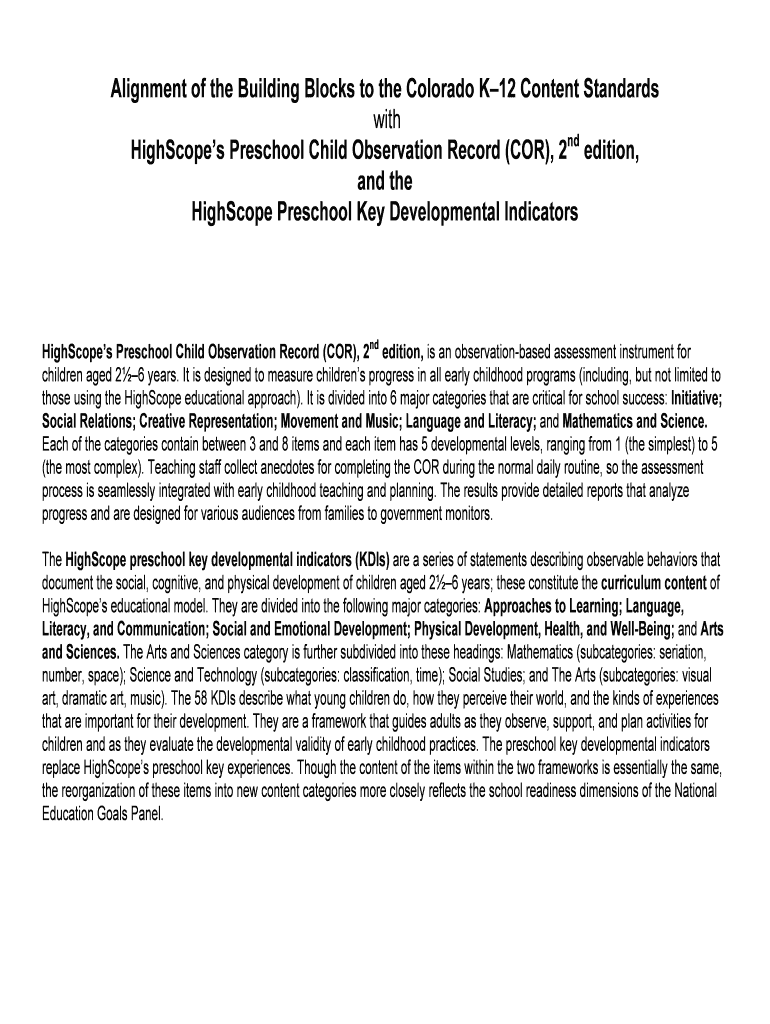 Fillable Online Alignment of the Building Blocks to the Colorado K12 ...