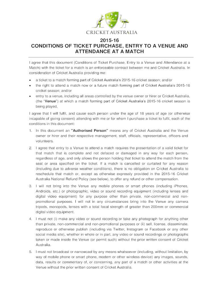 Fillable Online conditions of ticket purchase, entry to a venue and ...