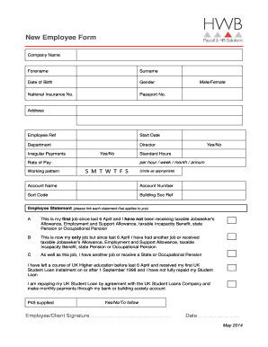 Fillable Online New employee set up form - HWB Chartered Accountants ...