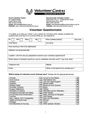 Fillable Online bournemouthcvs org Volunteer Questionnaire ...