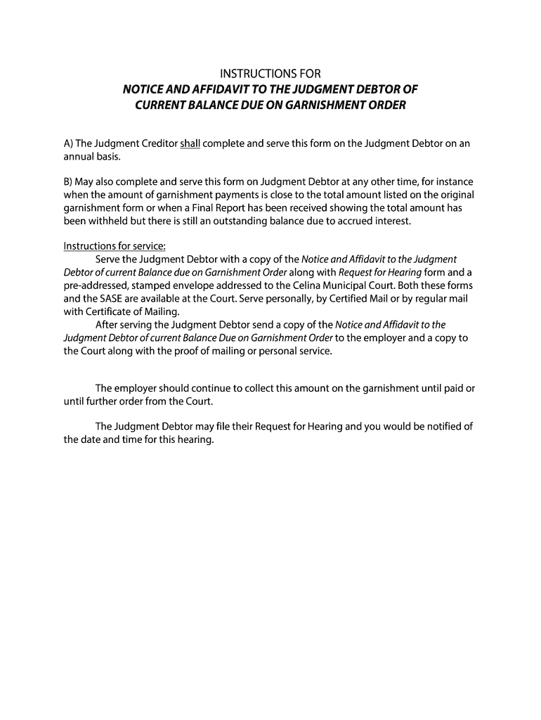 Fillable Online NOTICE AND AFFIDAVIT TO THE JUDGMENT DEBTOR OF Fax ...