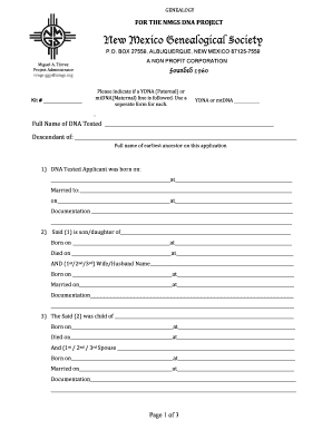 Fillable Online Genealogy Form - New Mexico Genealogical Society Fax ...