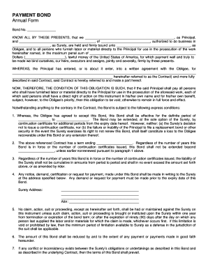 Fillable Online PAYMENT BOND Annual Form - Performance Bond Fax Email ...