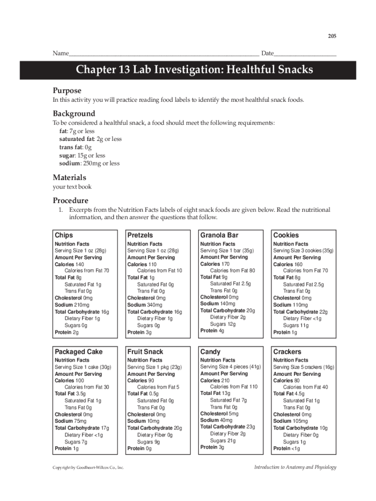 Chapter 13 Lab Investigation Healthful Snacks - Fill Online, Printable ...