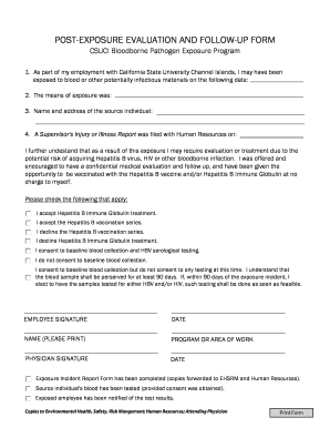 Fillable Online csuchannelislands Post-exposure evaluation and follow ...