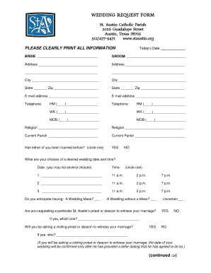 Fillable Online WEDDING REQUEST FORM - St Austin Catholic Parish Fax ...
