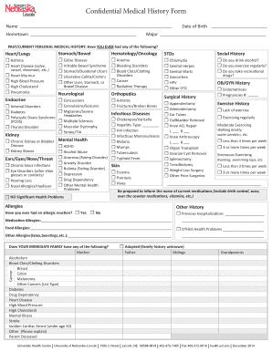 Fillable Online health unl Confidential Medical History Form Name Date ...