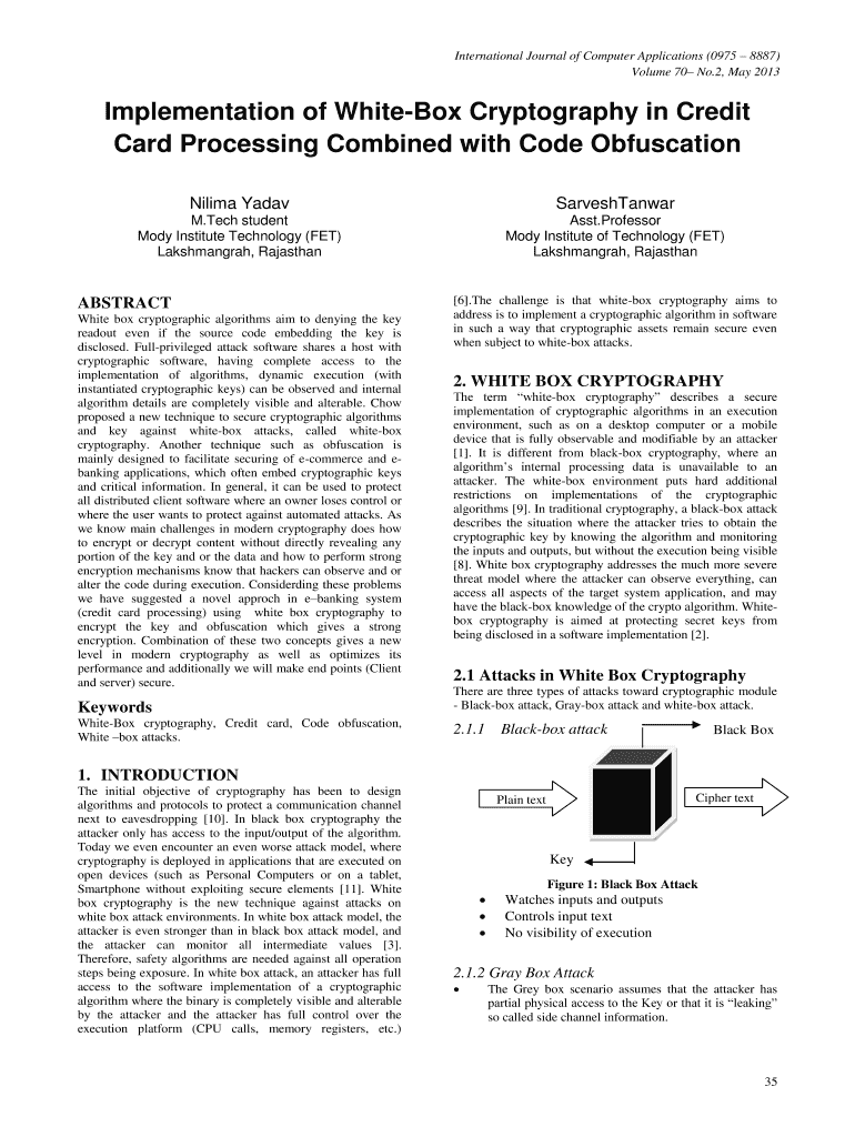 Fillable Online Implementation of White-Box Cryptography in Credit Fax Email Print - pdfFiller