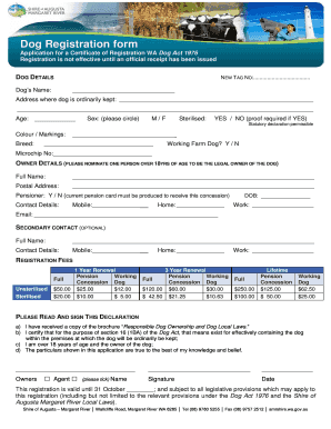 Fillable Online Dog Registration formOpens in a new tab - Shire of Augusta Fax Email Print ...