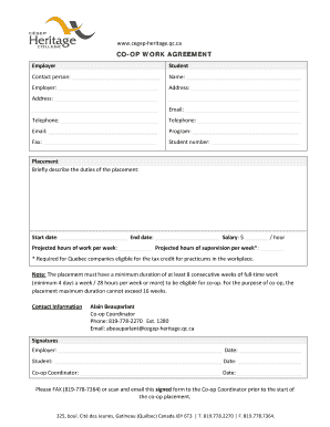 Fillable Online CO-OP WORK PLACEMENT AGREEMENT FORM E2 Fax Email Print ...